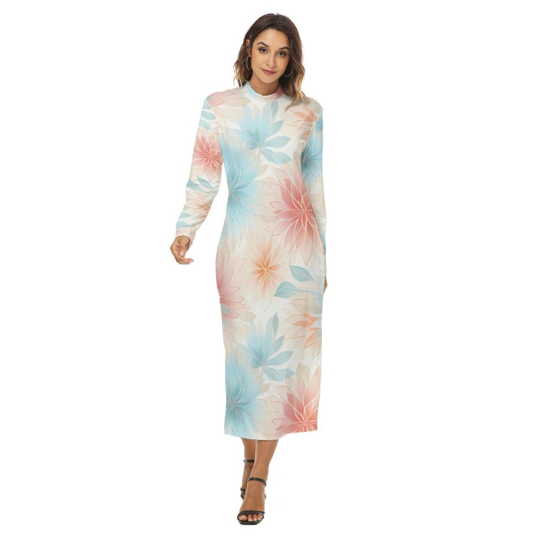 Pastel Floral Bodycon Dress – Elegant Long Sleeve Maxi Dress - Etsy
