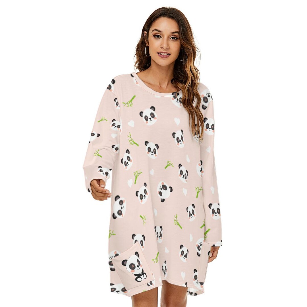 Oversized Panda Print Dress: Women's Long Sleeve Jersey Lounge Dress - Etsy