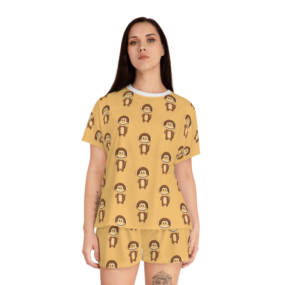 Cute Monkeys Short Pajama Set for Women - Comfy Pj's, Summer Sleepwear ...