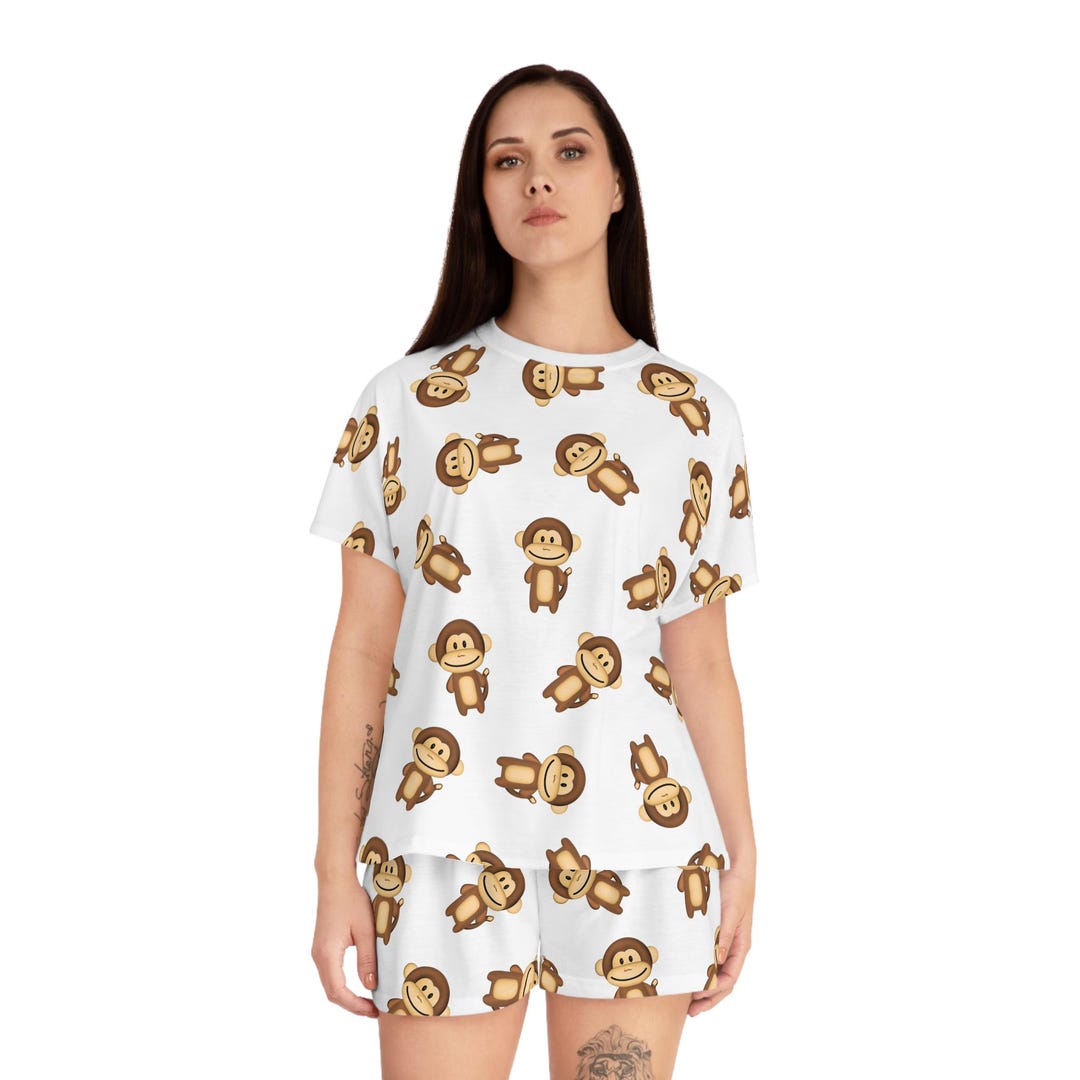 Cheeky Monkey Women's Pajama Set, Cute Animal Print Sleepwear, Lounge ...