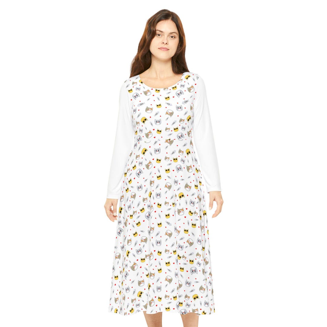Cat Print Long Sleeve Dress: Quirky Cat Lover Clothing - Etsy