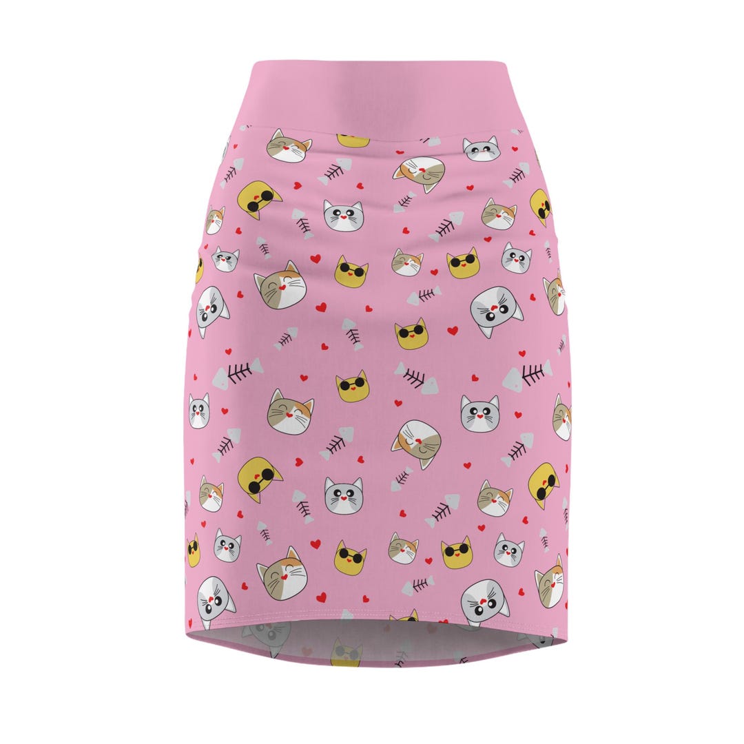 Cool Cats Pattern Pink Pencil Skirt, Women's Fashion, Cat Lover Gift ...