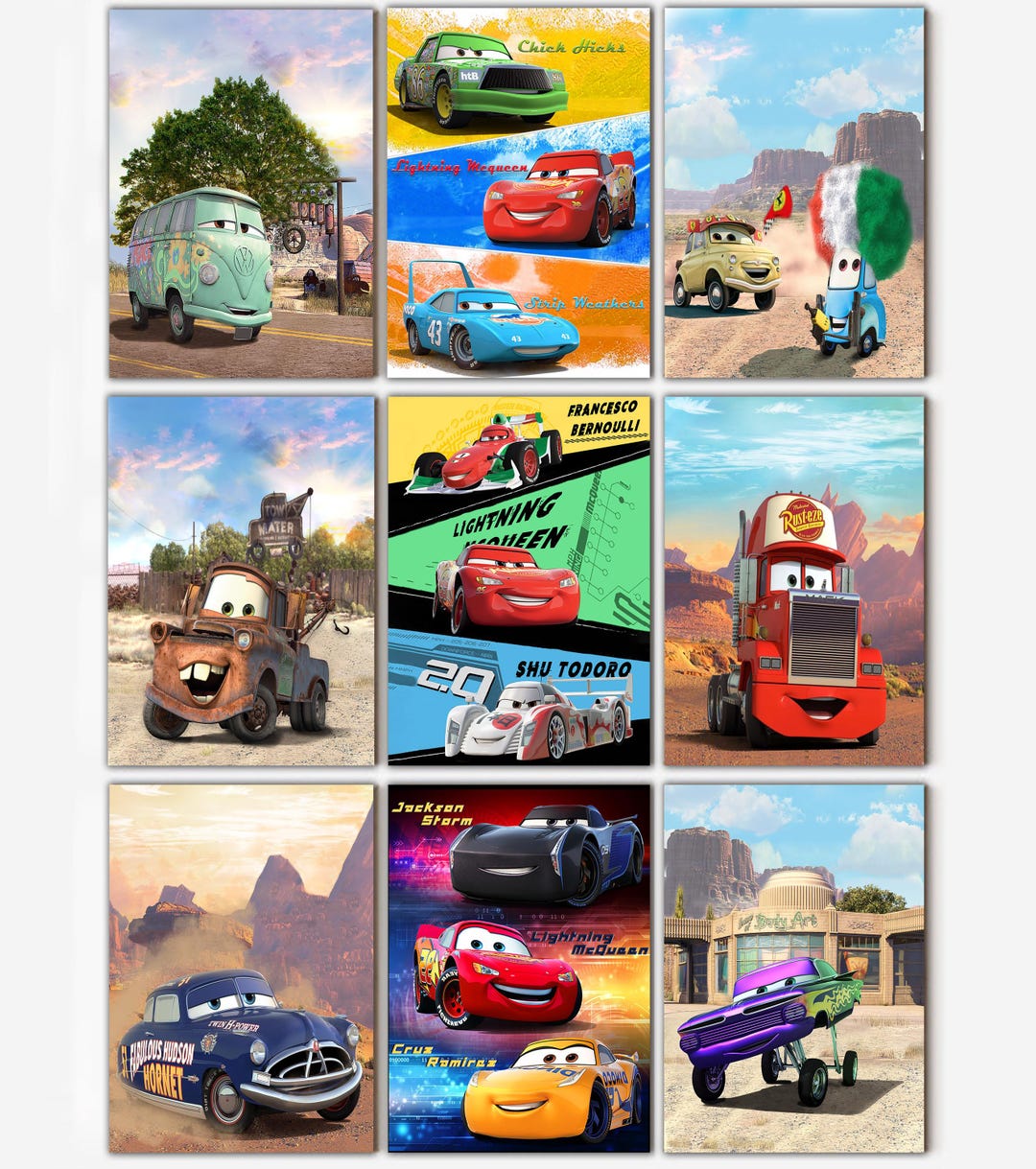 Lightning Mcqueen Cars Movie Posters for Boys Room Decor 8x10 Set of 9 ...