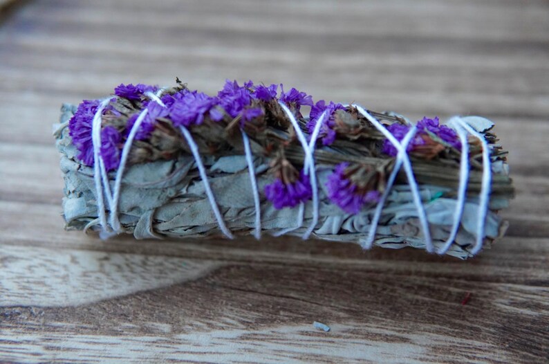 Sage Smudge Stick With Purple Flowers - Etsy