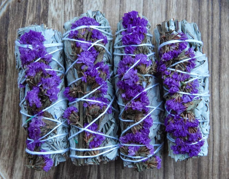 Sage Smudge Stick With Purple Flowers - Etsy