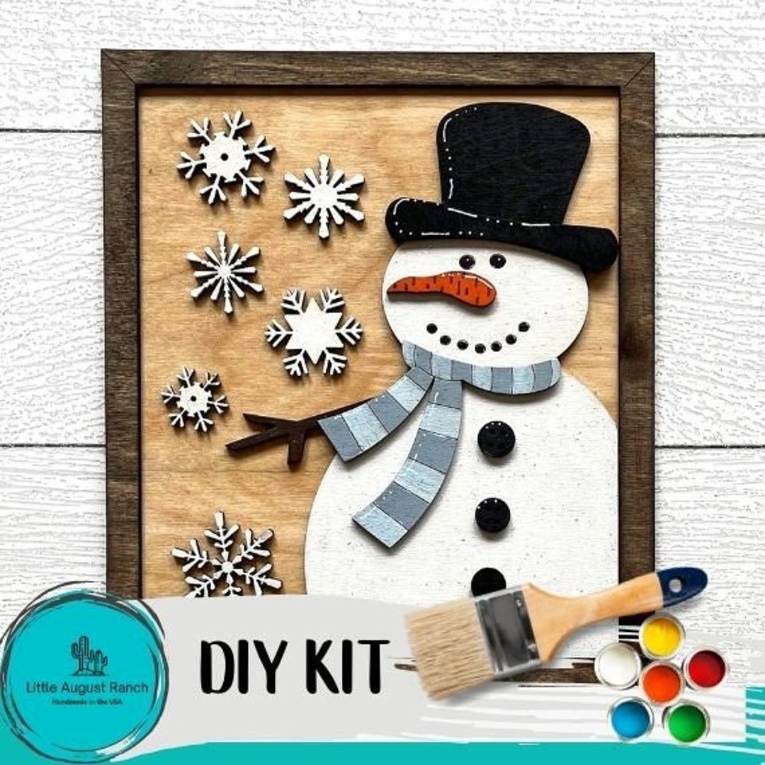 Winter Snowman Rectangle Framed Sign DIY Paint Kit Wood Blank Set for ...