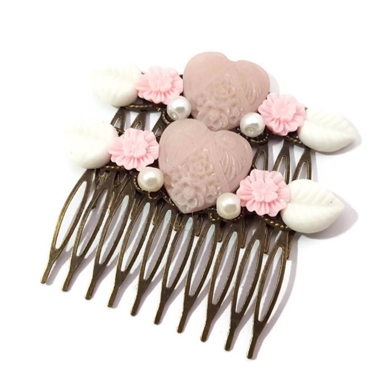 Pink-heart Hair Combs-neutral Hair Combs-set of 2-wedding Hair - Etsy
