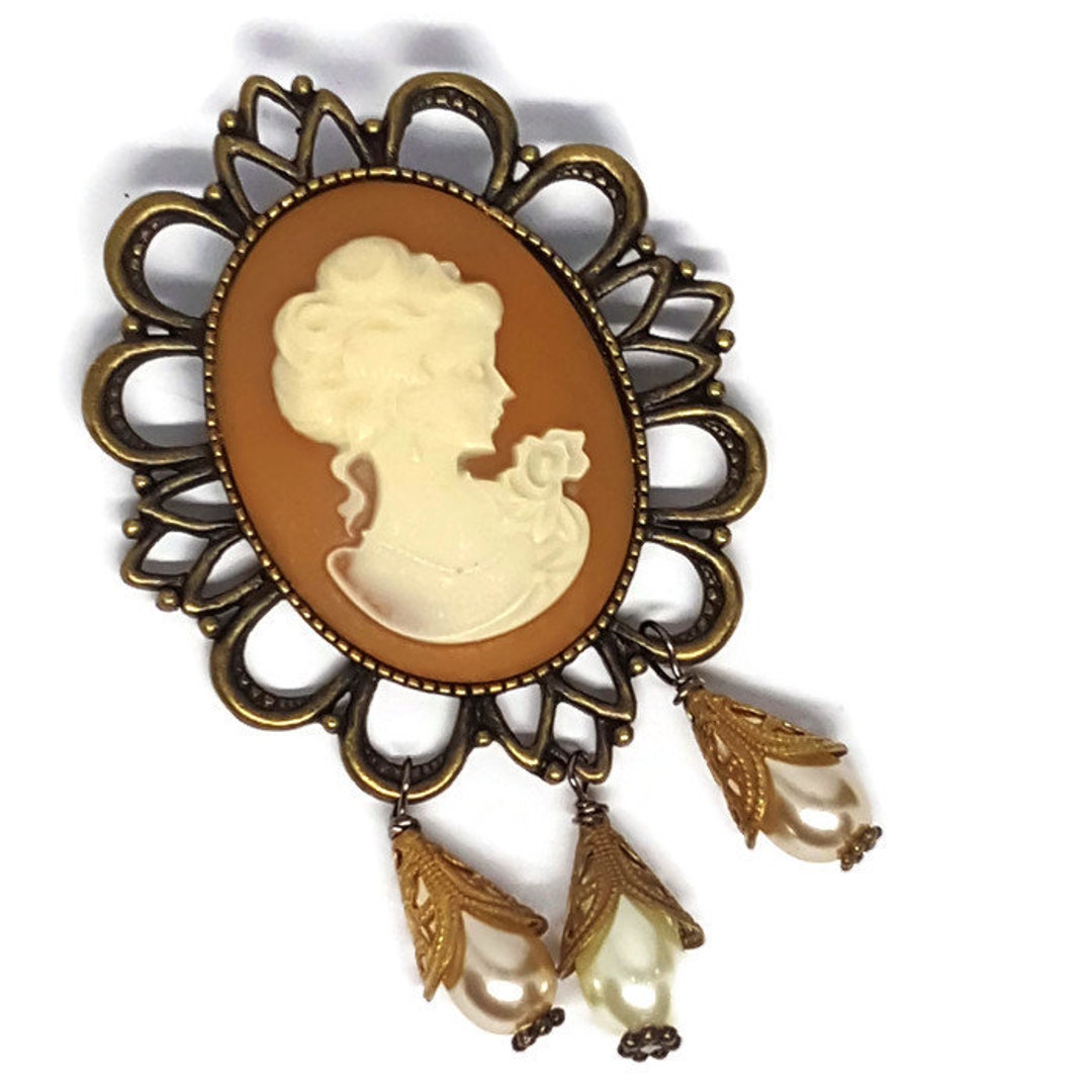Tan Lady broche-Cameo broche-Cameo Pin-revers Pin-Victorian Brooch ...