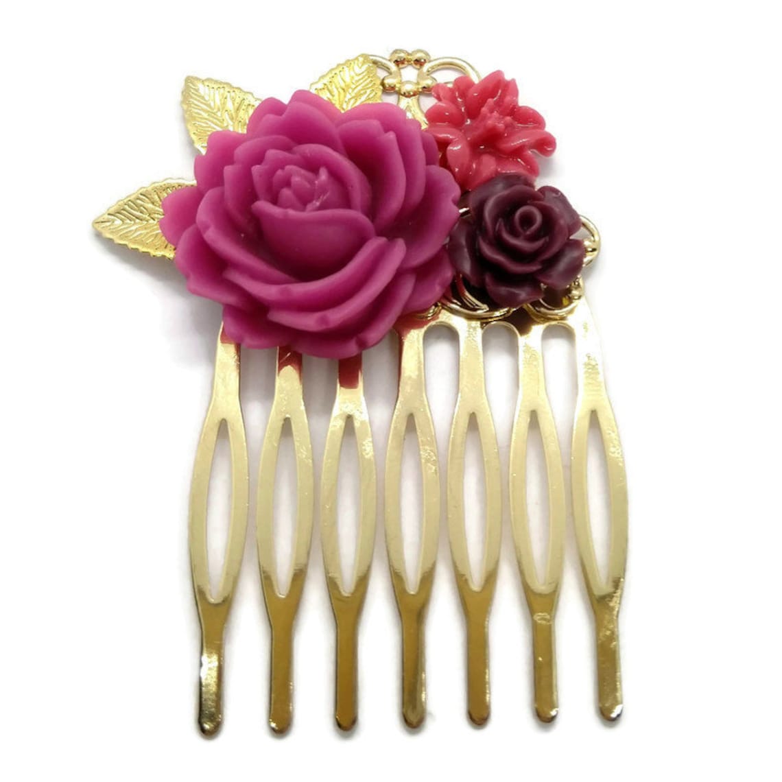 Dark Pink Flower Hair Comb-floral Hair Comb-wedding Hair - Etsy