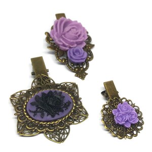 Purple Hair Clip Set-set of 3-flower Clip-hair Barrette-fashion ...