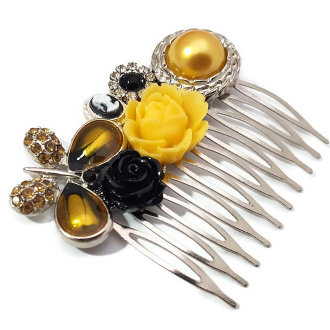 Butterfly Comb-bridesmaid Comb-yellow Floral Comb-pearl - Etsy