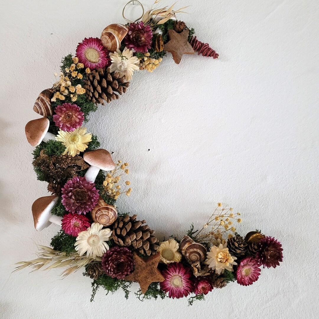 Large MOON WREATH All Year Decoration 35CM Crescent Moon Fairy Door ...