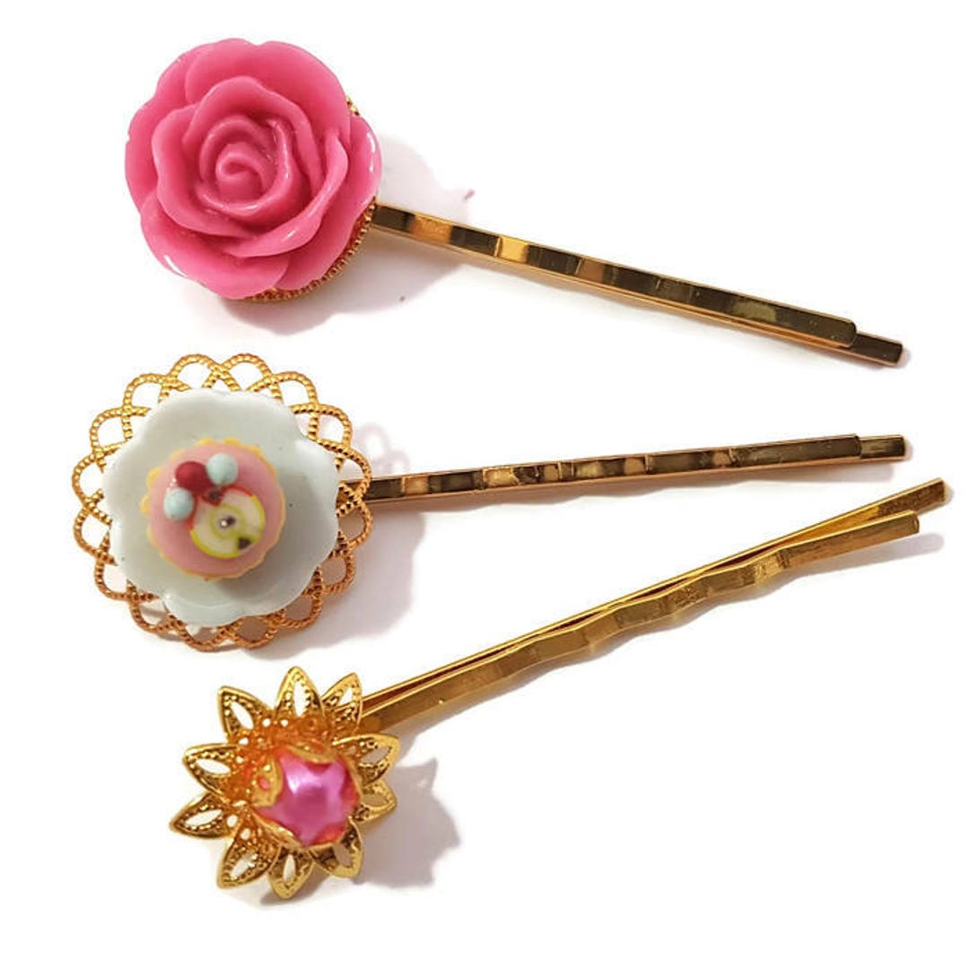 Cupcake Hair Pins-set of 3-pink Bobby Pin-dessert Hair Pins-sweet Bobby ...