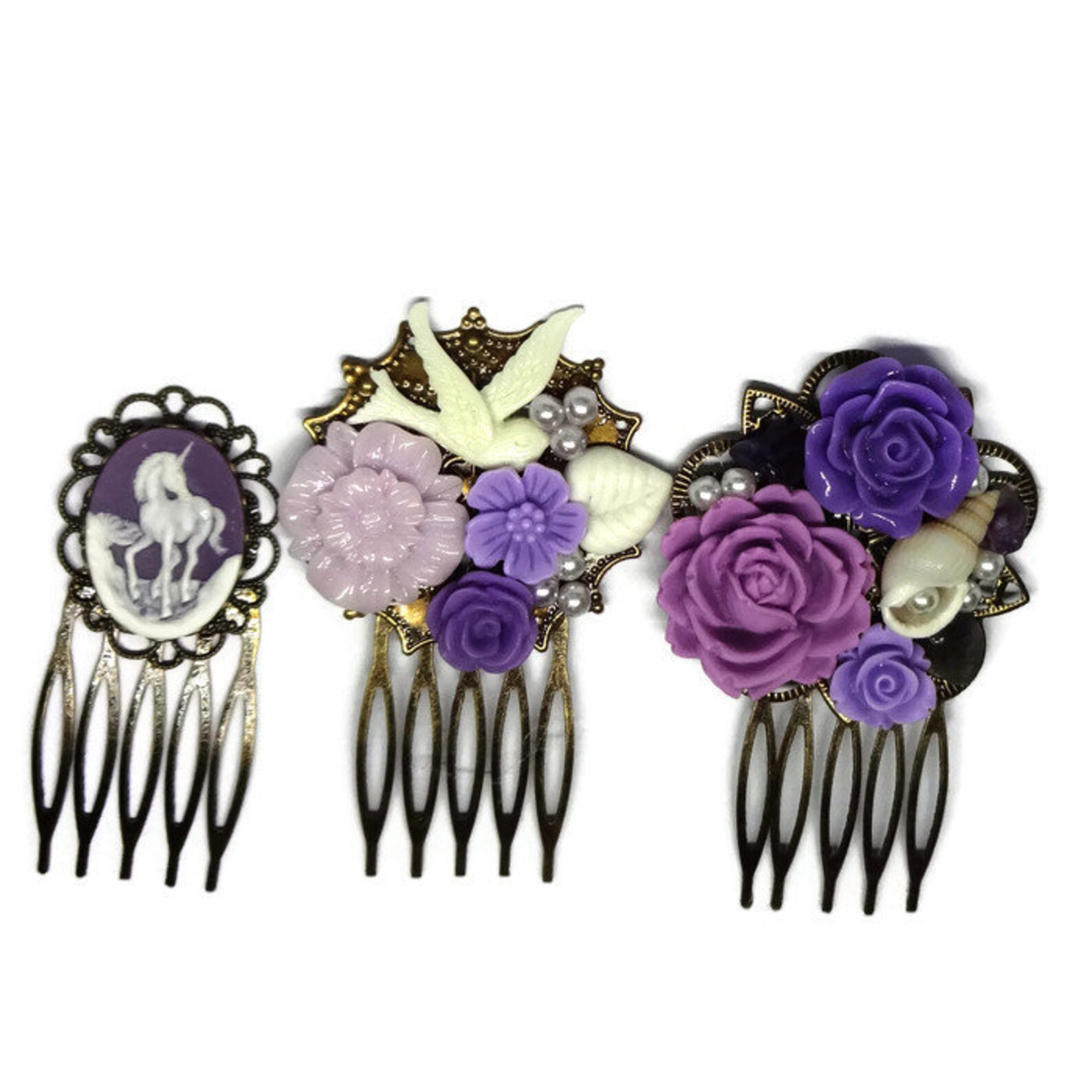 Purple Combs-set of 3-wedding Combs-bridal Combs-bridesmaid | Etsy