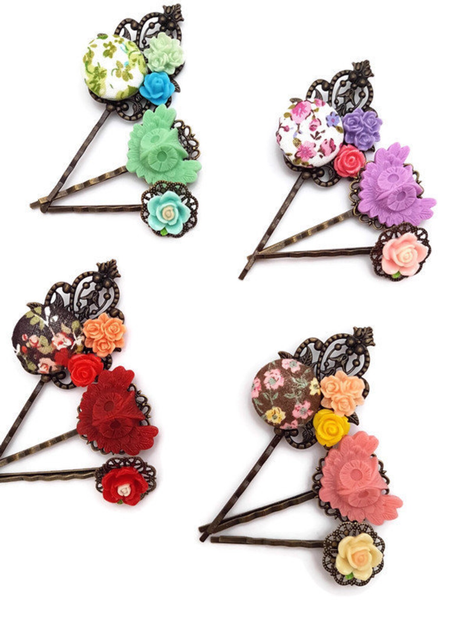 Blue Fabric Covered Bobby Pins-set of 2-lace Bobby Pins-teen - Etsy