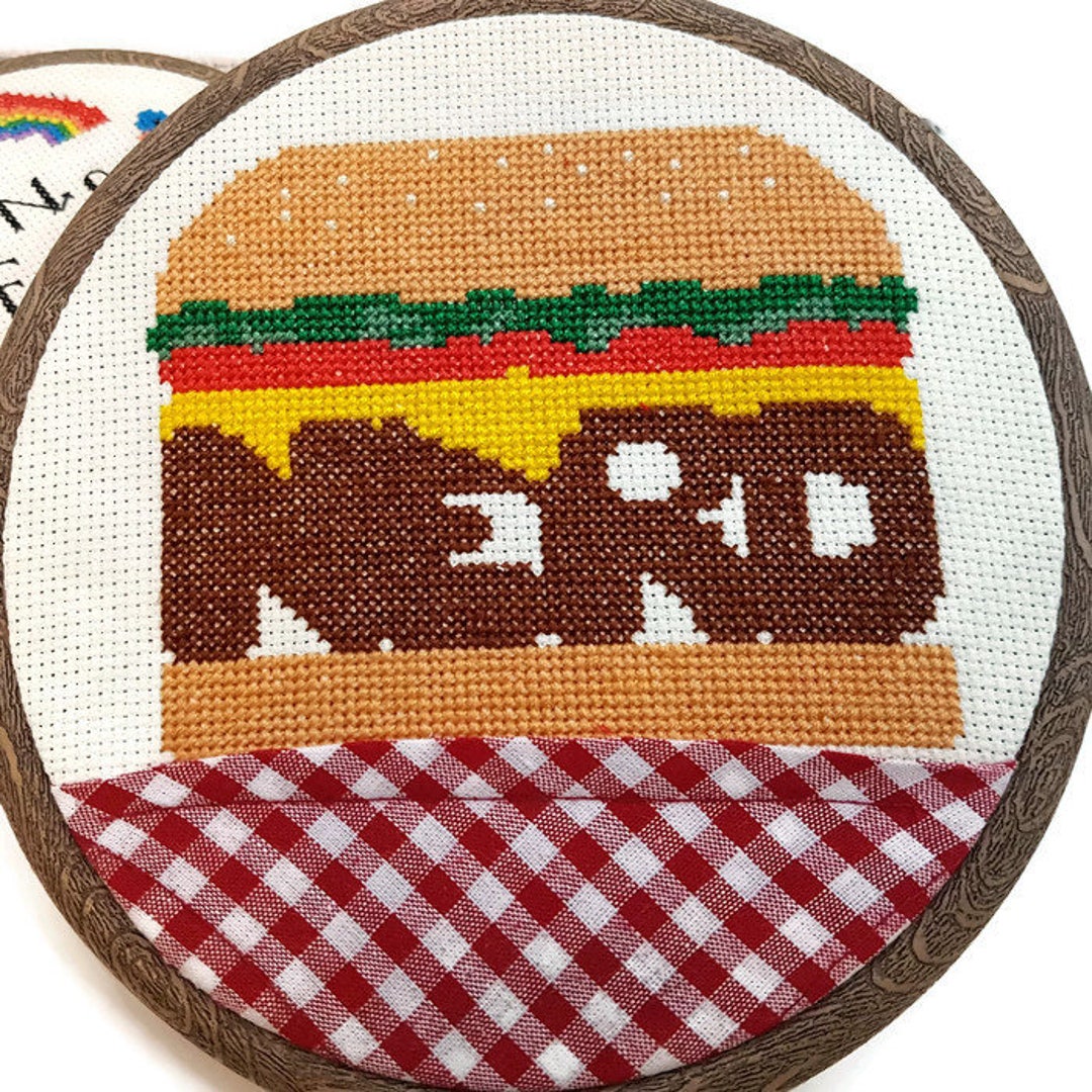 Nerd Burger Hoop -burger Hoop Art-nerd Wall Art-cross Stitch Hoop ...