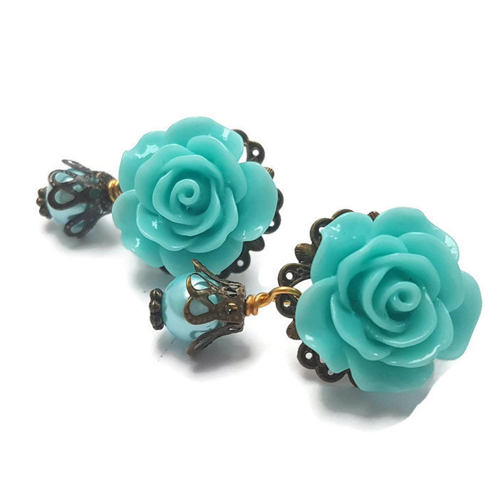 Blue Rose Earrings-dangle Studs-pearl Earrings-drop - Etsy UK
