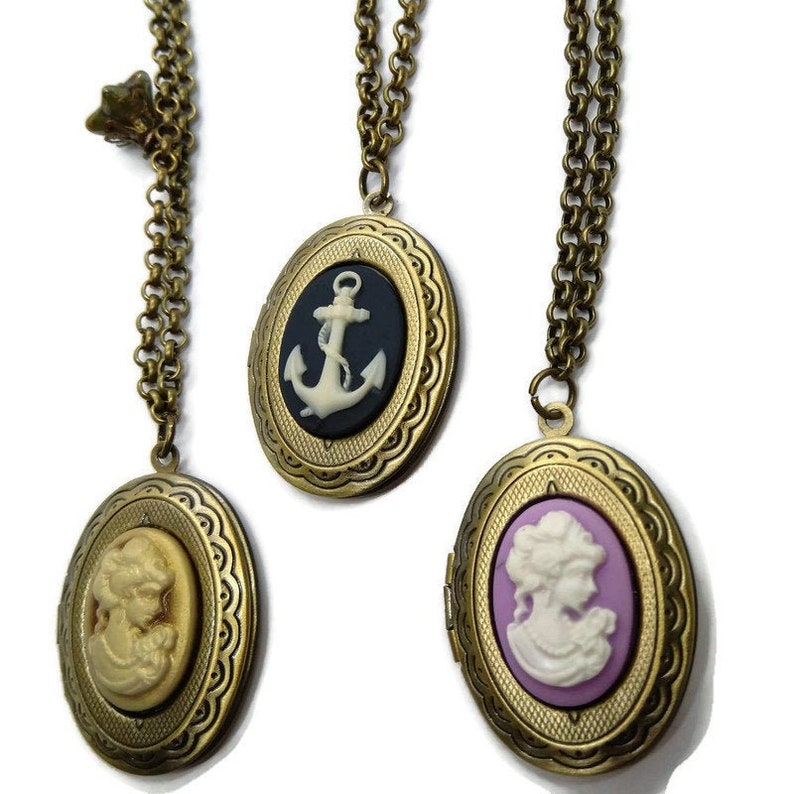 Cameo Locket Necklace Bronze Vintage Victorian Style Lady - Etsy