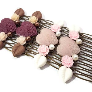 Pink-heart Hair Combs-neutral Hair Combs-set of 2-wedding Hair Combs ...