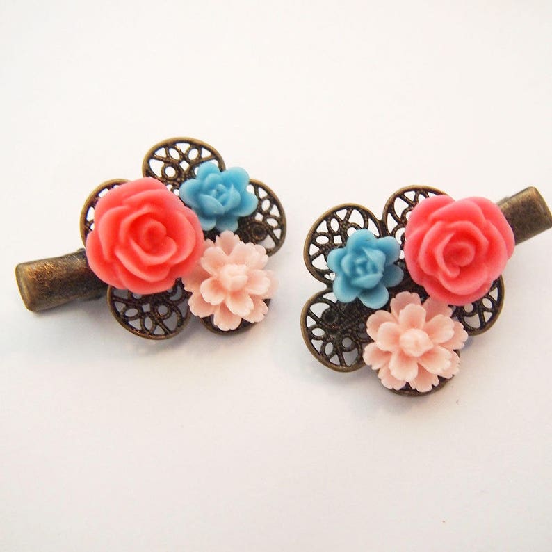Mini Floral Cluster Hair Clips-set of Two-bright Colored - Etsy