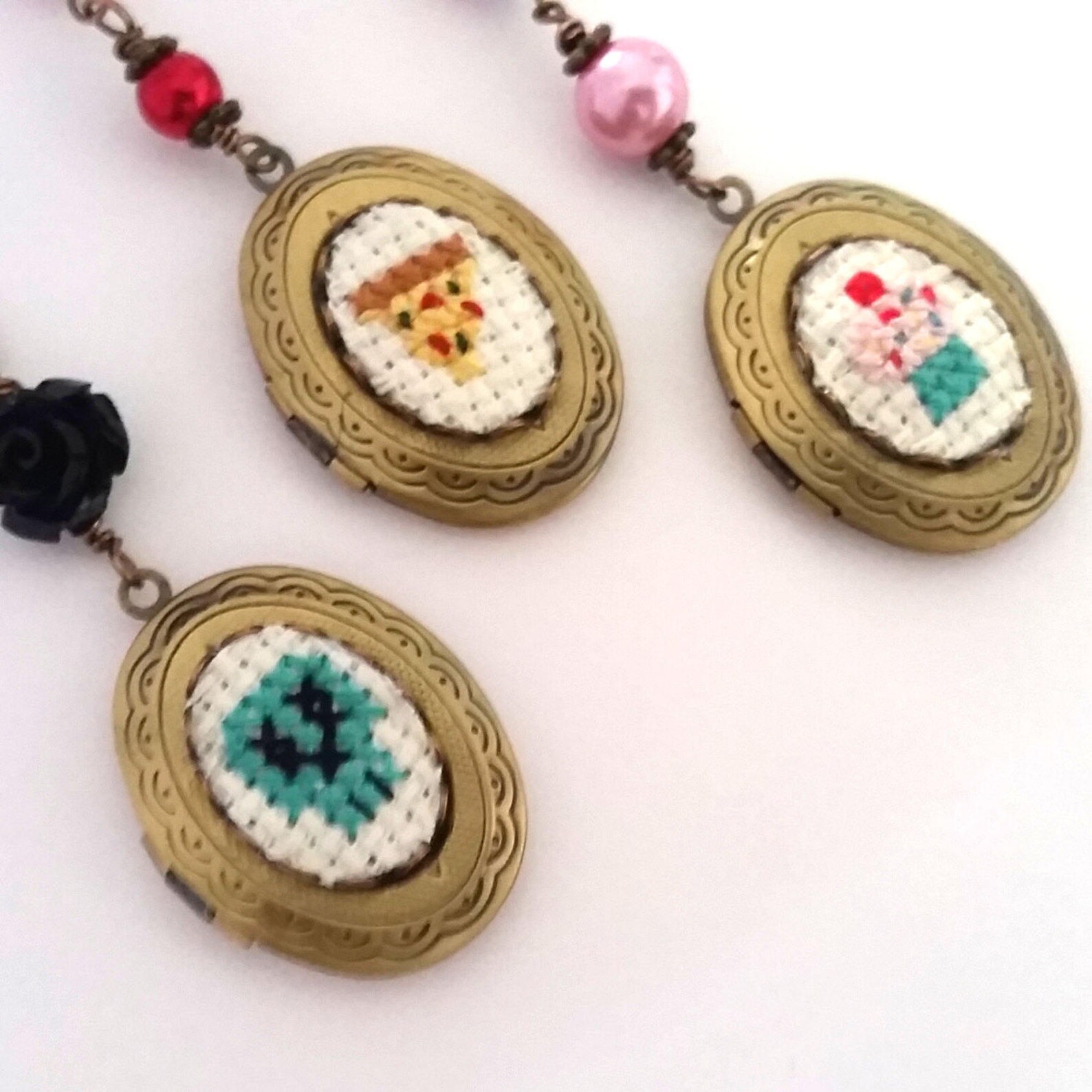 Teal Green Skull Cross Stitch Locket Necklace-xstitch - Etsy