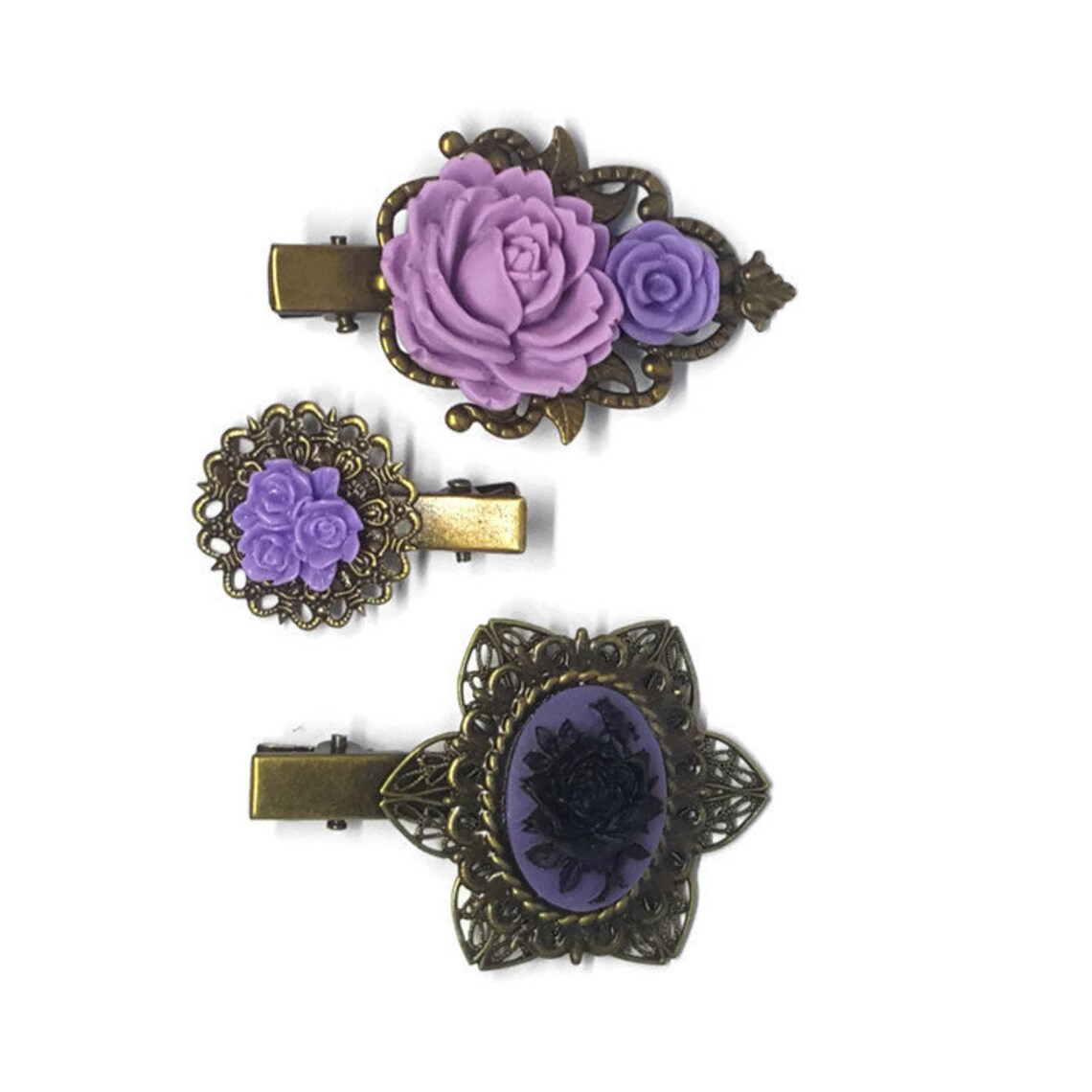 Purple Hair Clip Set-set of 3-flower Clip-hair - Etsy