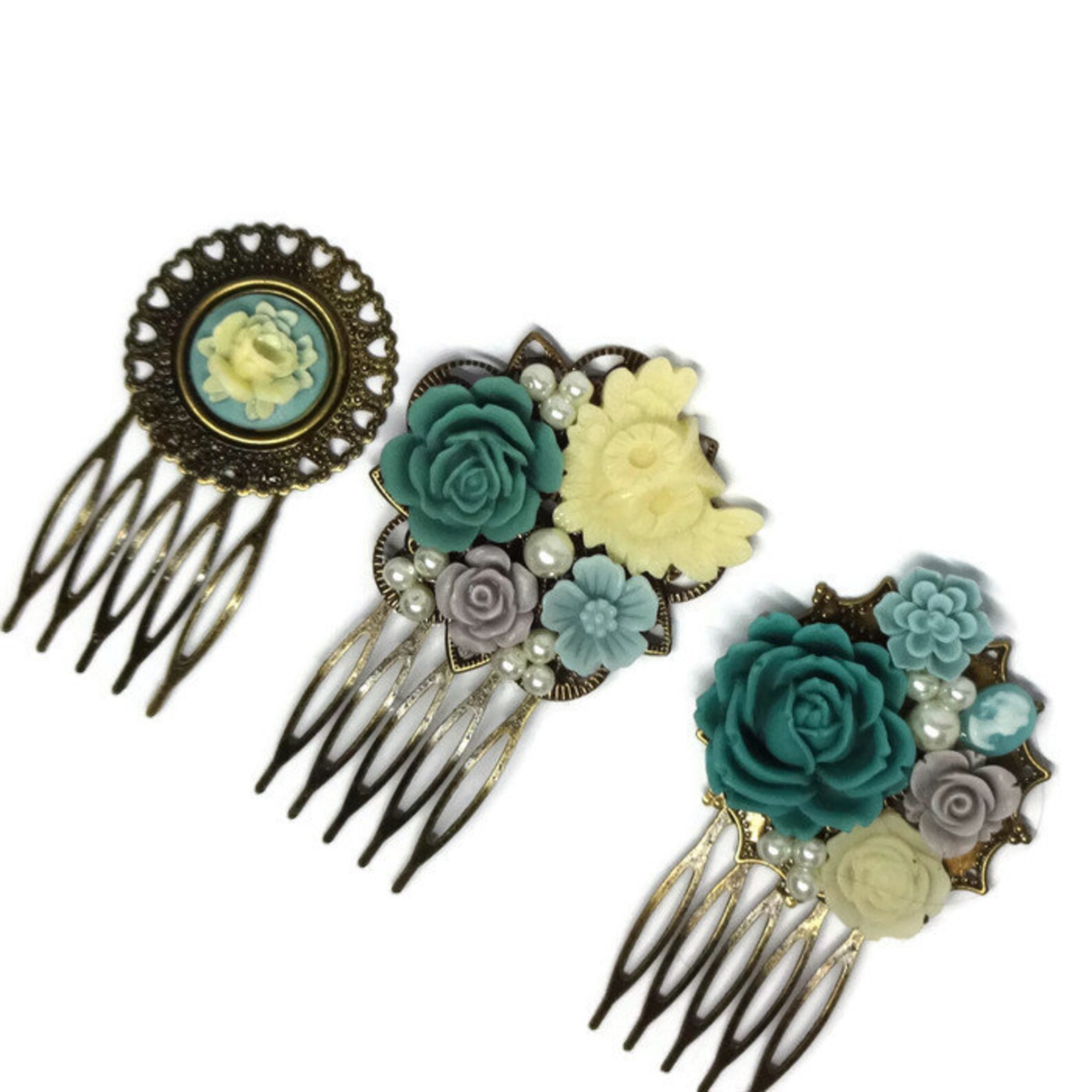 Blue Combs-set of 3-wedding Combs-bridal Combs-bridesmaid - Etsy