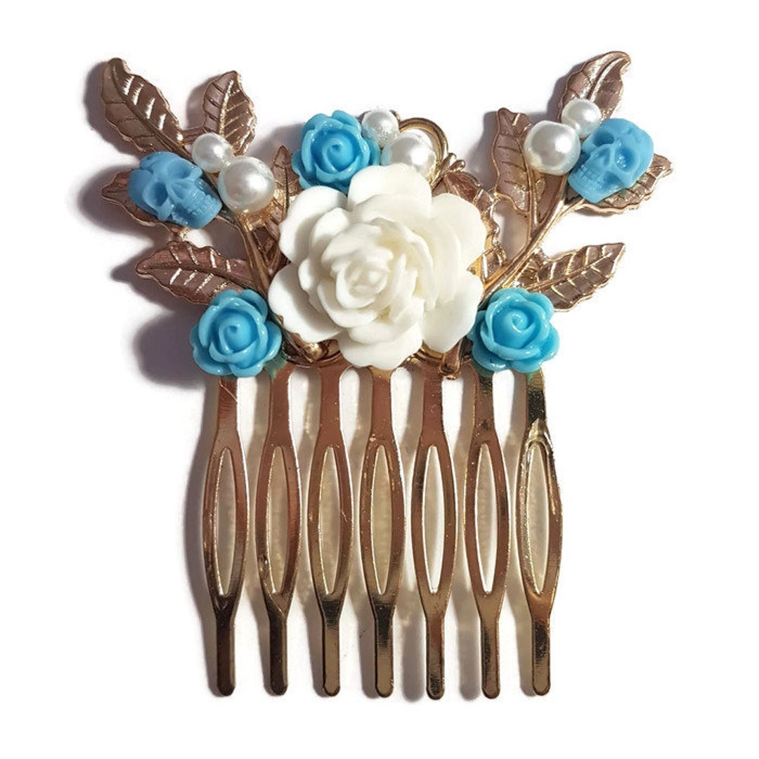 Blue Hair Comb Skull Comb Wedding Comb Bridal Comb Bridesmaid Comb ...