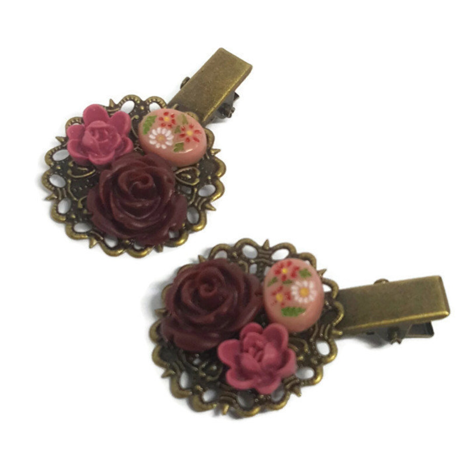 Wine Mini Cameo Hair Clips-set of 2-Child's Hair-Tween | Etsy