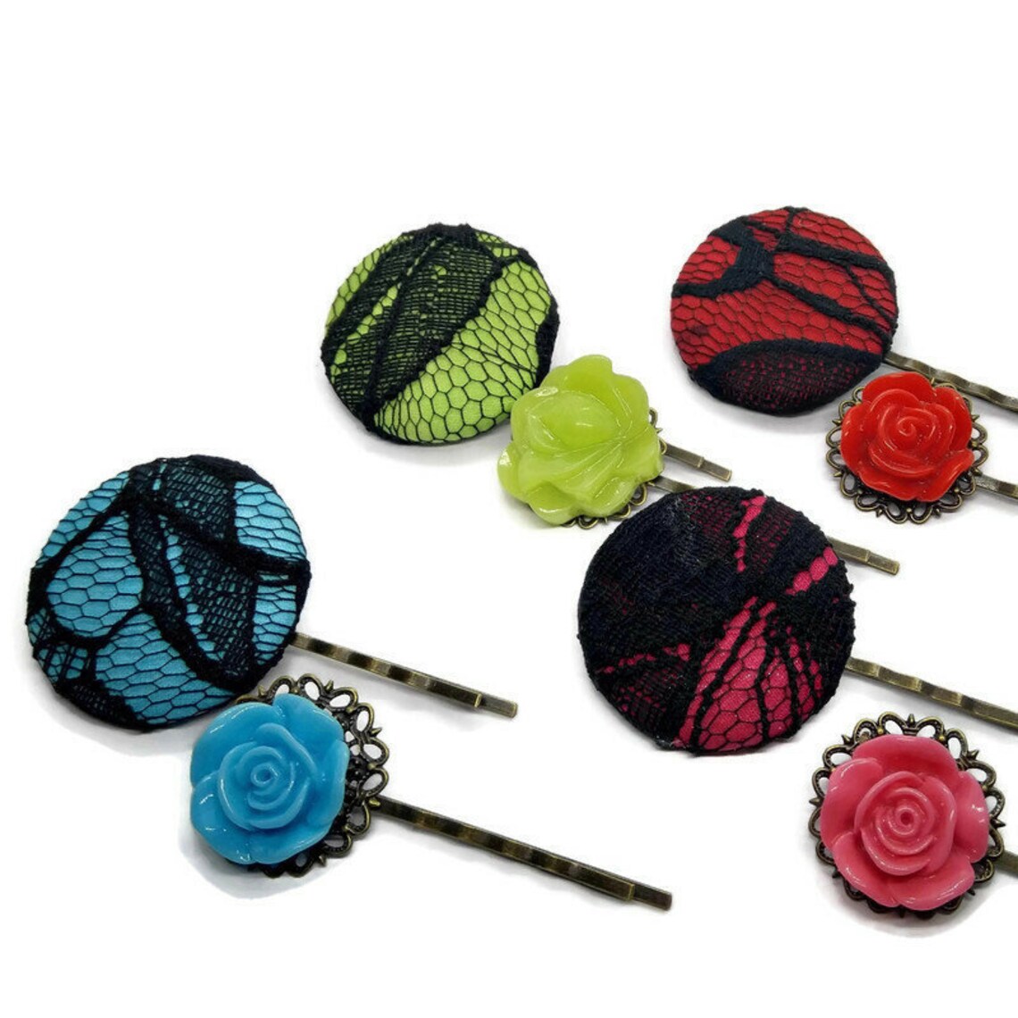 Blue Fabric Covered Bobby Pins-set of 2-lace Bobby Pins-teen - Etsy