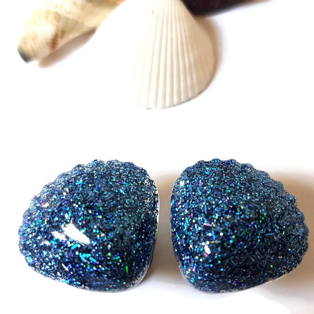 1/2 12mm Shell Plugs Blue Glitter Gauges Stretched Ears Seashell ...
