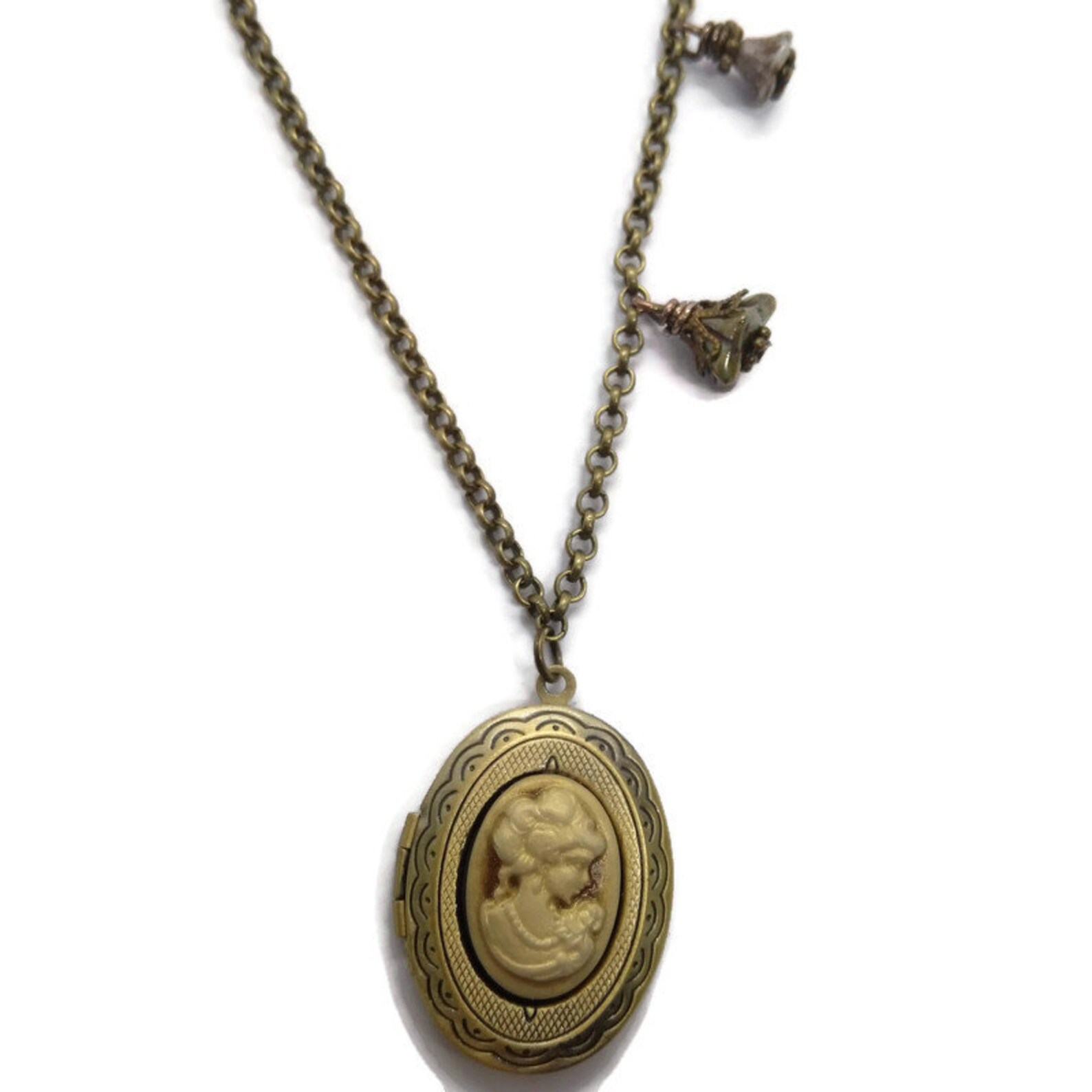 Cameo Locket Necklace Bronze Vintage Victorian Style Lady | Etsy