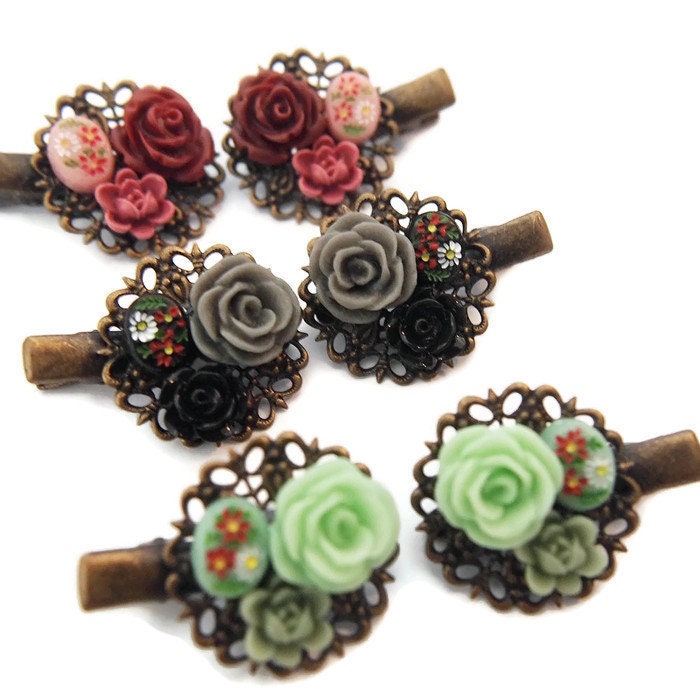 Wine Mini Cameo Hair Clips-set of 2-Child's Hair-Tween | Etsy