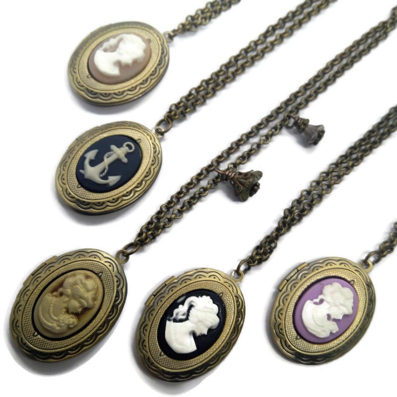 Cameo Locket Necklace Bronze Vintage Victorian Style Lady - Etsy