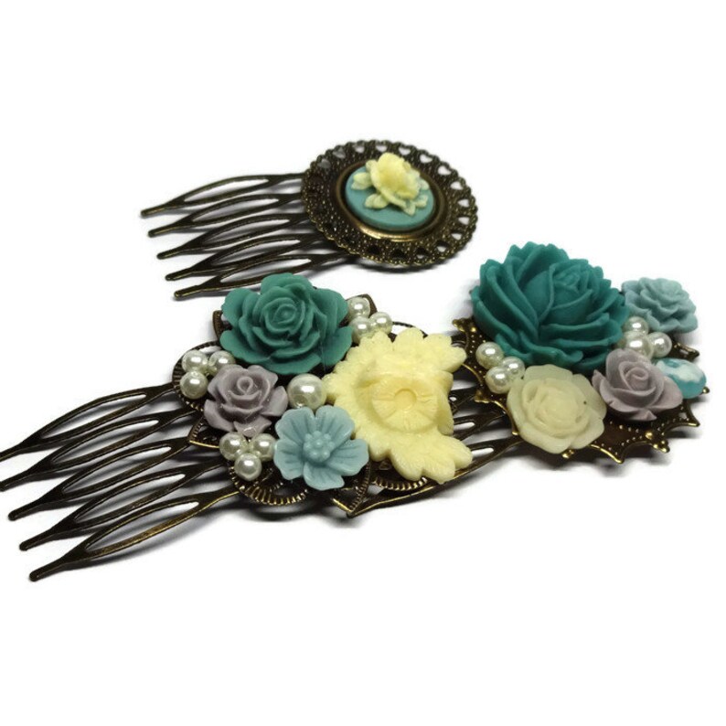 Green Combs-set of 3-wedding Combs-bridal Combs-bridesmaid - Etsy