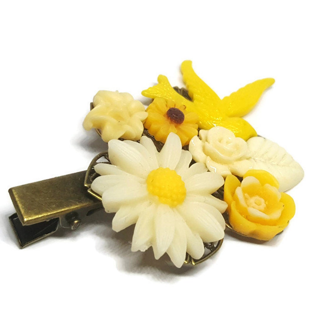Yellow Bird Clip Daisy Hair Clip Easter Clip Wedding Hair Bird Bobby ...