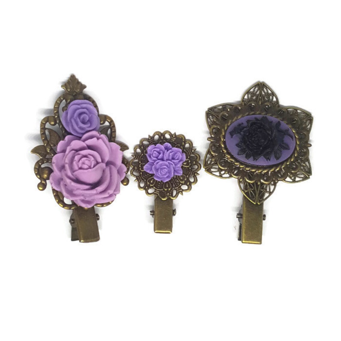 Purple Hair Clip Set-set of 3-flower Clip-hair - Etsy