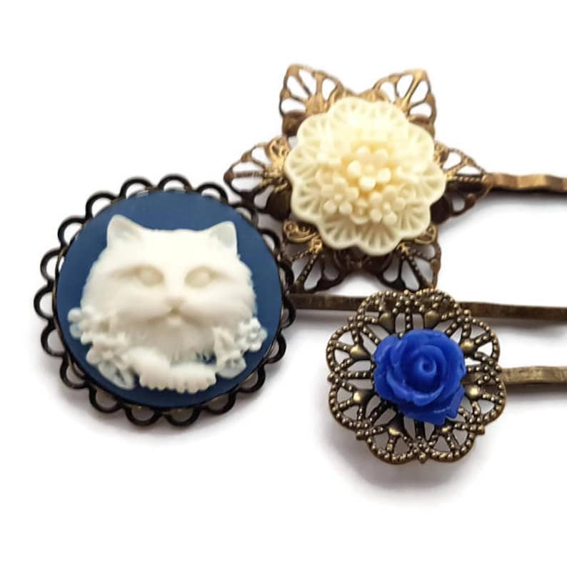 Cat Bobby Pins-hair Pin Set-set of 3-kitten Hair Clips-cat | Etsy