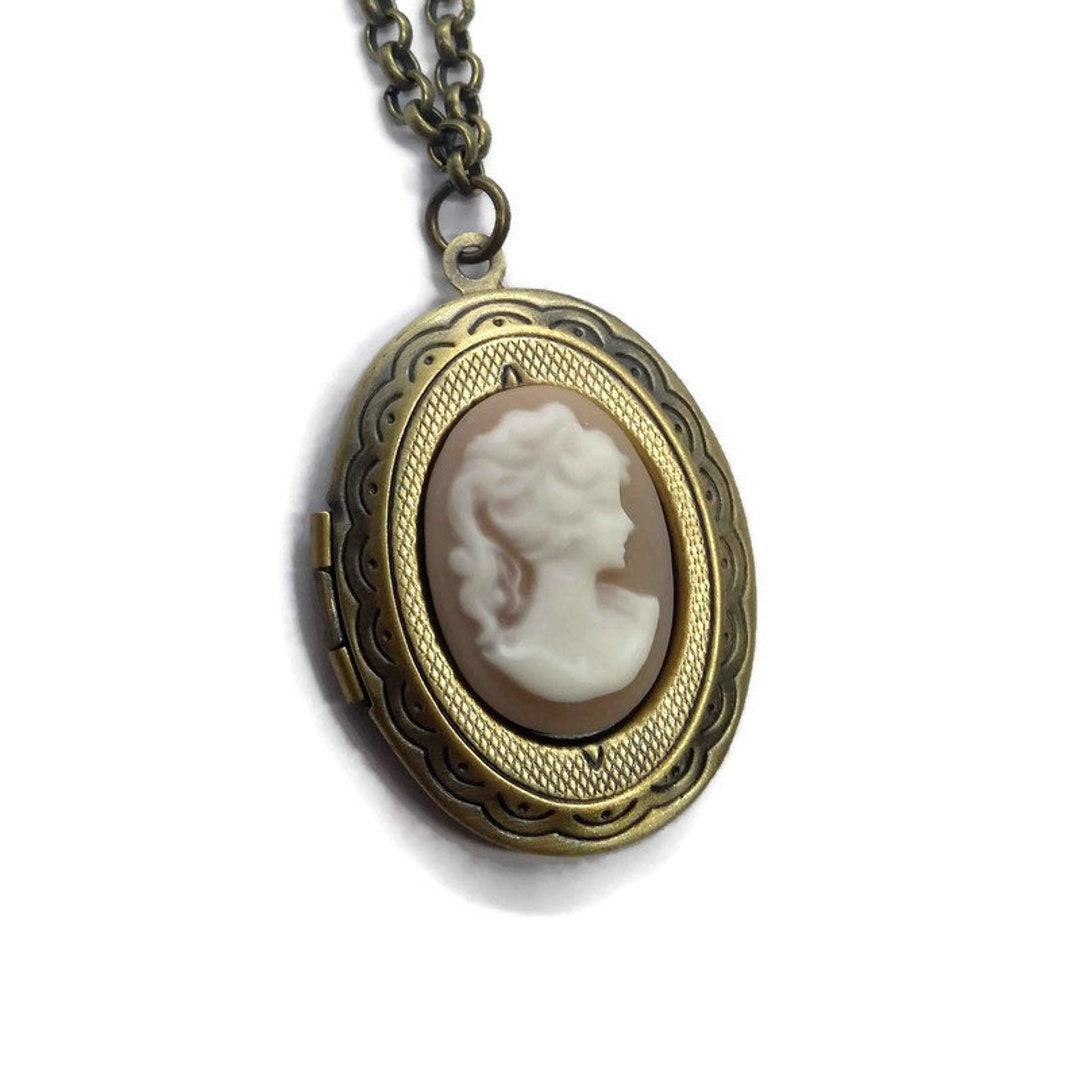 Cameo Locket Necklace Bronze Vintage Victorian Style Lady Cameo Jewelry ...