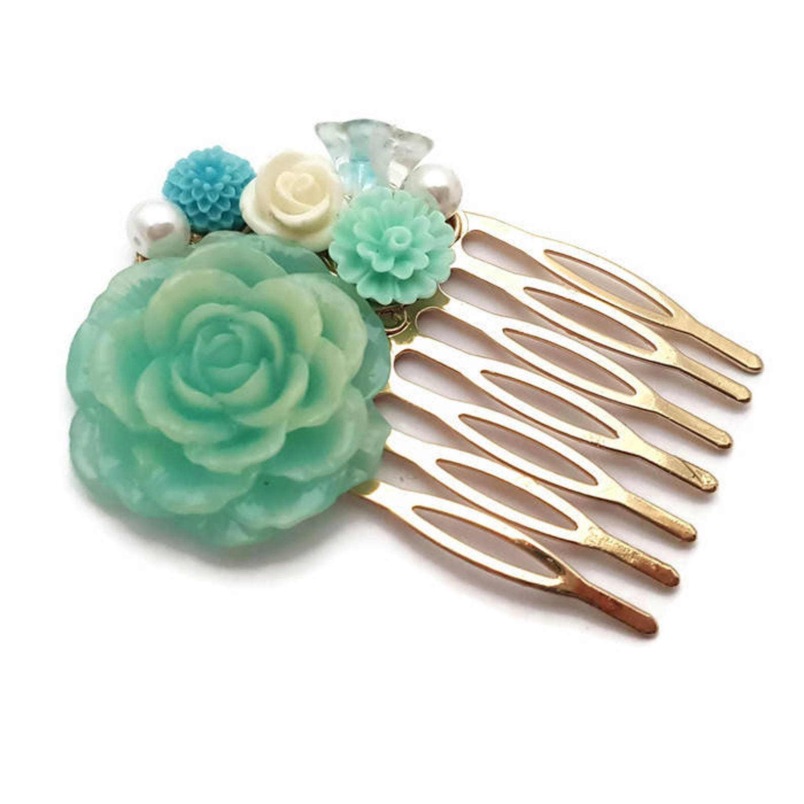 Blue Floral Hair Comb-antique Hair Comb-wedding Hair - Etsy