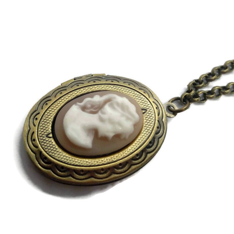 Cameo Locket Necklace Bronze Vintage Victorian Style Lady - Etsy