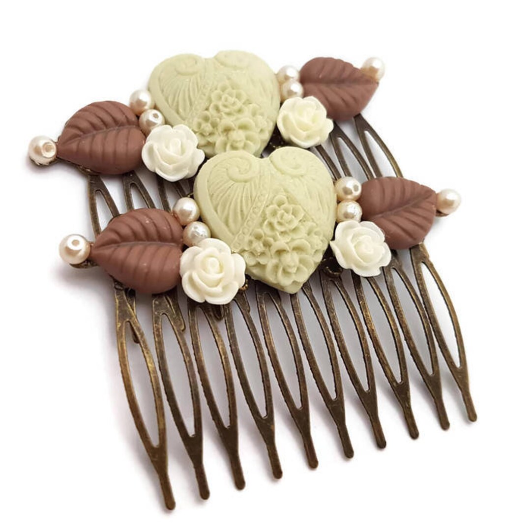 Heart Hair Combs-neutral Hair Combs-set of 2-wedding Hair Combs-heart ...