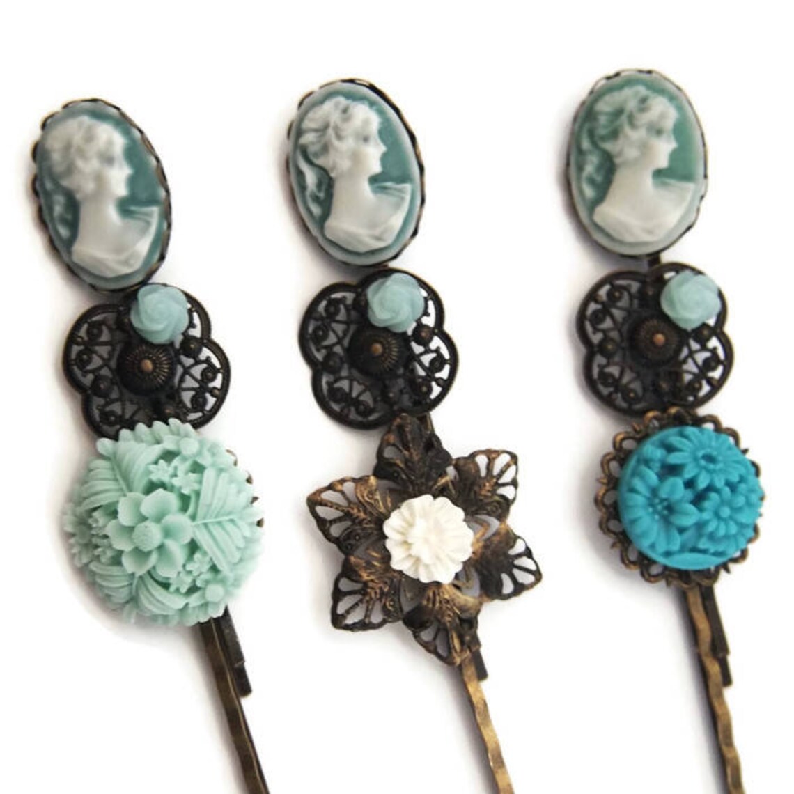 Teal Lady Hair Pin Set of 3-fashion Accessory-regency Hair - Etsy