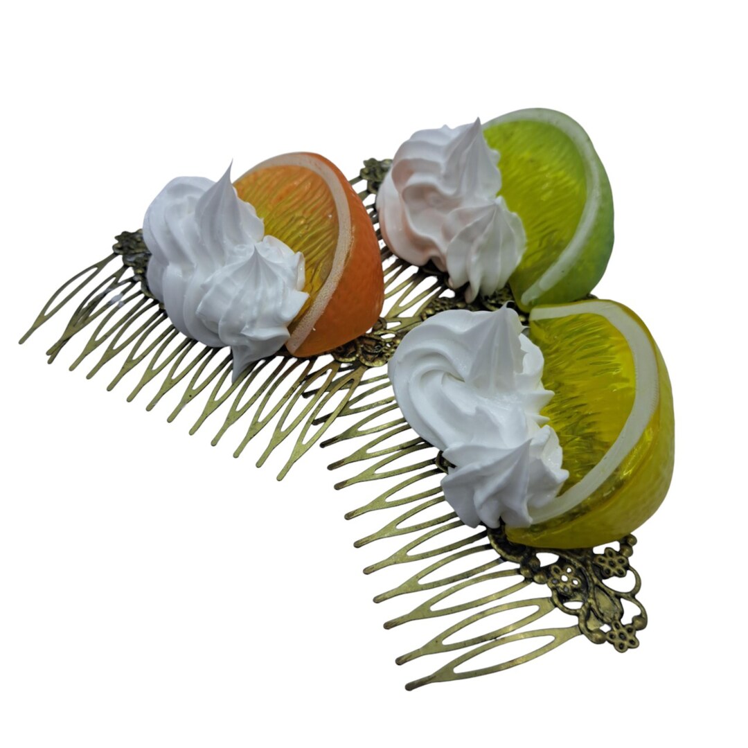 Citrus Whipped Cream Vintage Bronze Hair Comb Lemon Orange Lime Hair ...