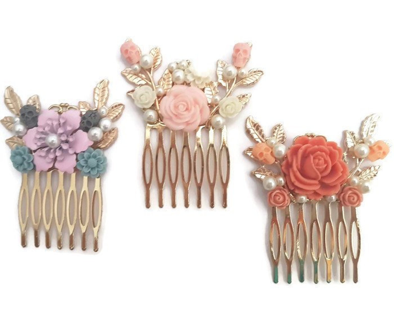 Blue Hair Comb-skull Comb-wedding Comb-bridal Comb-bridesmaid - Etsy
