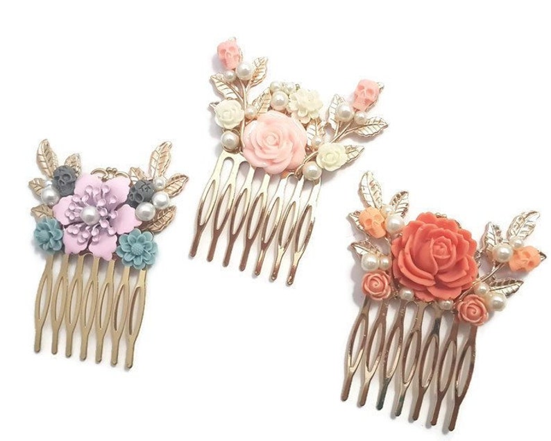 Grey Pink Hair Comb-skull Comb-wedding Comb-bridal - Etsy
