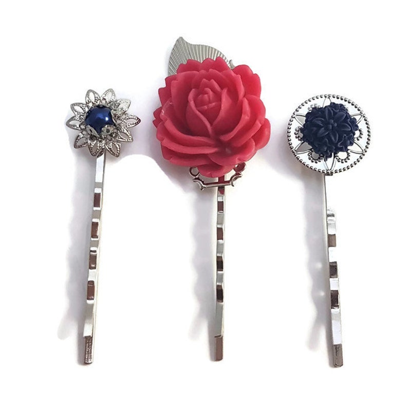 Red Rose Hair Pins Flower Bobby Pins-set of 3-bridesmaid | Etsy