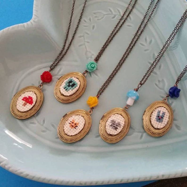 Teal Green Skull Cross Stitch Locket Necklace-xstitch - Etsy