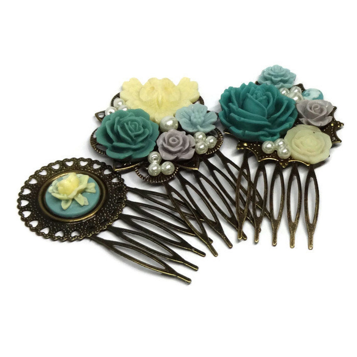 Blue Combs-set of 3-wedding Combs-bridal Combs-bridesmaid - Etsy