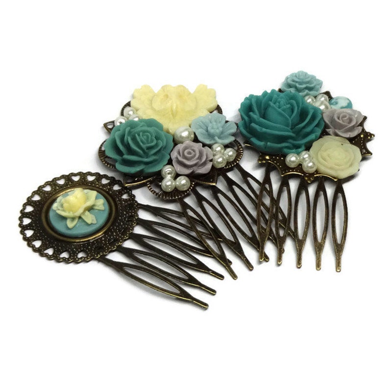 Blue Combs-set of 3-wedding Combs-bridal Combs-bridesmaid - Etsy